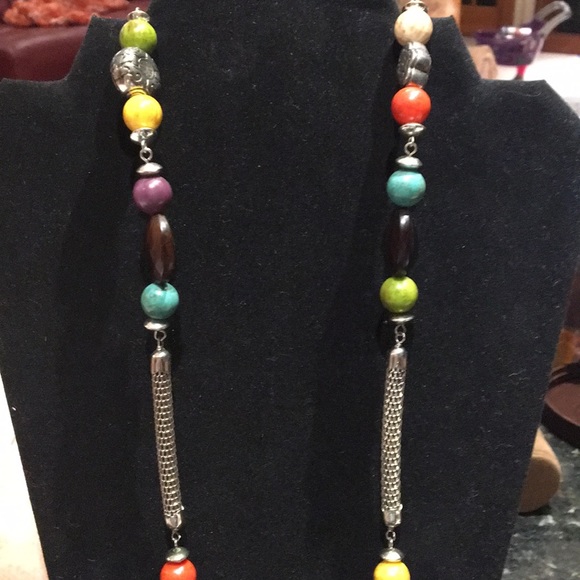 Jewelry | Multi Color Extra Long Silver Necklace | Poshmark